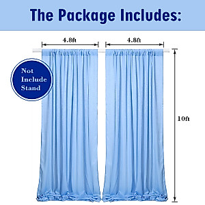 SHERWAY 9.6 Feet x 10 Feet Sky Blue Silky Soft Curtain Wedding Backdrop Drapes, Slightly Shiny Satiny Window Curtains for Party Ceremony Decoration