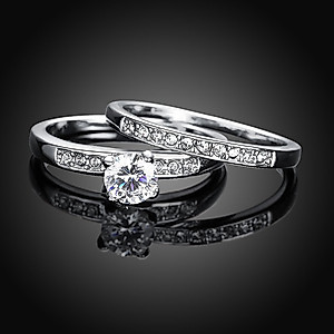 Women's Pretty 18K White Gold Plated Solitaire Wedding Bands TIVANI Collection Jewelry Rings,9