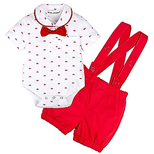 BIG ELEPHANT Baby Boys Bowtie Shirt Suspender Shorts Set, Gentleman Formal Outfits Suit
