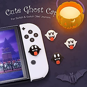 Switch Thumb Grips Ghost, Cute Luminous Ghost Thumb Grips for Nintendo Switch, Soft Silicone Joystick Cover Compatible with Nintendo Switch/Switch OLED/Switch lite - (Two Sets)