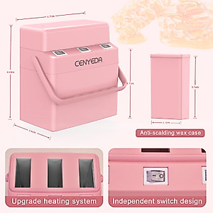 Roll On Wax Warmer Kit, Triple Cartridge Heater Rolling Epilator, Wax Roller Waxing Hot Cartridge Hair Removal with Pedestal for Women Men, Painless Hair Removal Machine (Pink)