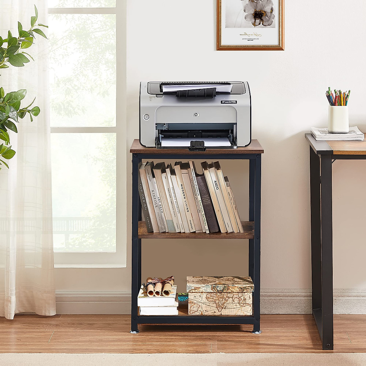 VECELO Tall End Side Table,30" Height Nightstand with 3-Tier Storage Shelf for Living Room Bedroom Office Hallway Study