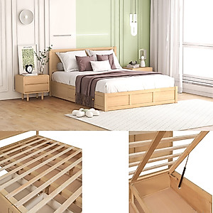 Queen Lift Storage Bed,Wooden Platform Bed with Storage and 2 Drawers Below with Fabric Headboard and Wood Slat Support, Hydraulic Storage System for Kids Teens and Adults,, Easy Assembly (Queen)