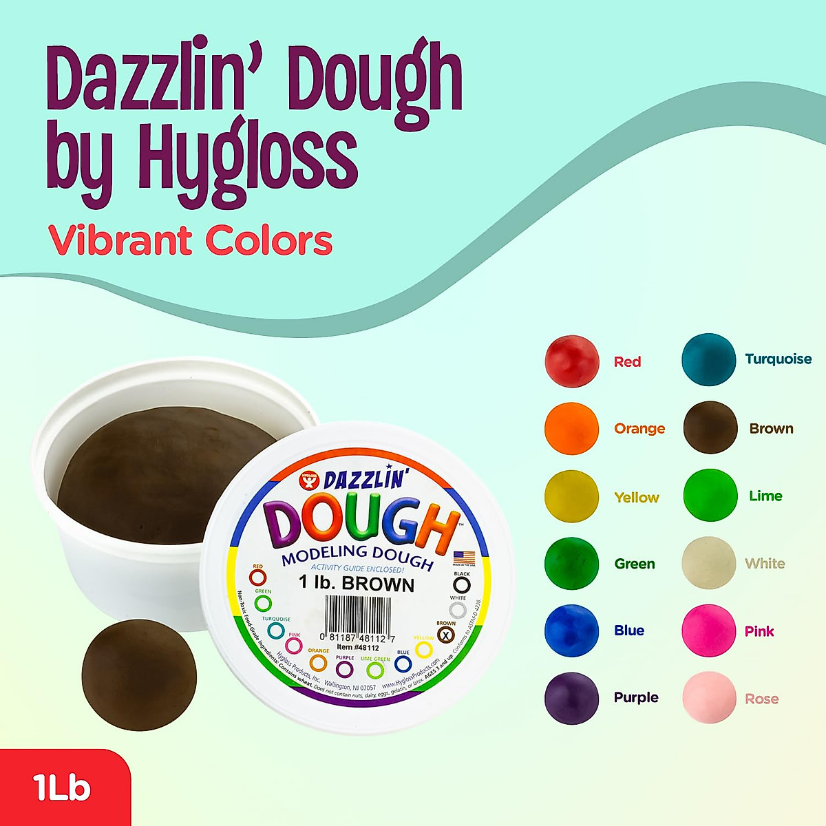 Hygloss Products Dough, Safe & Non-Toxic Modelling Dough for Arts & Crafts, Learn, Unscented, 1lb. Brown