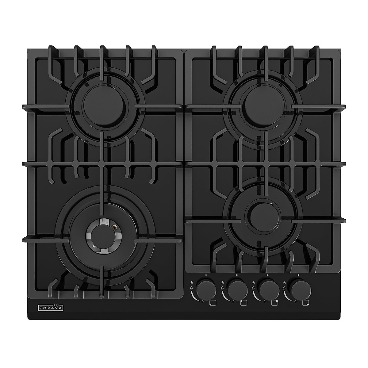 Empava 24 in. Gas Stove Cooktop with 4 Sealed Burners-Heavy Duty Continuous Grates-NG/LPG Convertible-Black Tempered Glass Surface, 24 Inch