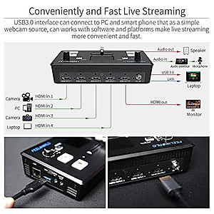 FEELWORLD LIVEPRO L1 4 x HDMI Inputs Multi Format Video Mixer Switcher USB 3.0 Output Real Time Live Streaming Multi Camera Production