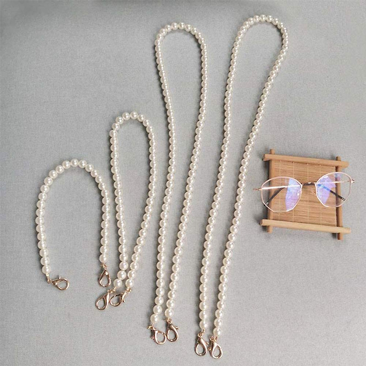 4PCS DIY Imitation Pearl Beads Short Long Handle Shoulder Cross Body Bag Handbag Chains Accessories with Metal Buckles
