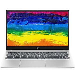 HP 2023 Newest 15.6" HD Chromebook, Intel Quad-Core Processor, LPDDR5 8GB RAM, 64GB eMMc, Webcam, Numeric Keyboard Home & Student Laptop, Chrome OS, Natural Silver
