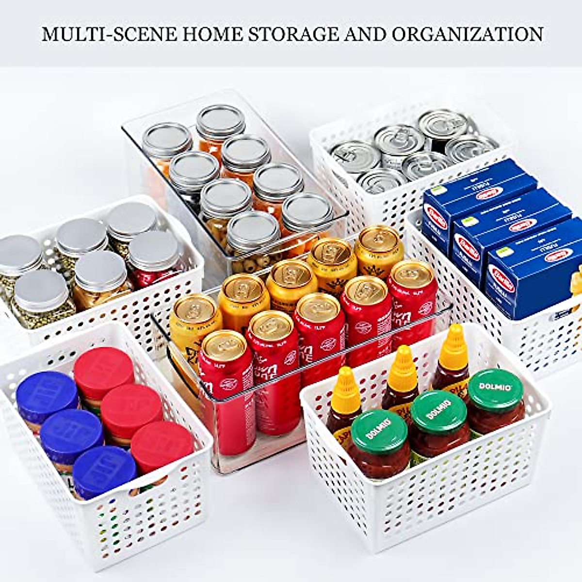 JOOFLI Bins/Baskets Organizers and Storage - 8 Pack Plastic Organization for Organizing Pantry Kitchen Bathroom and More