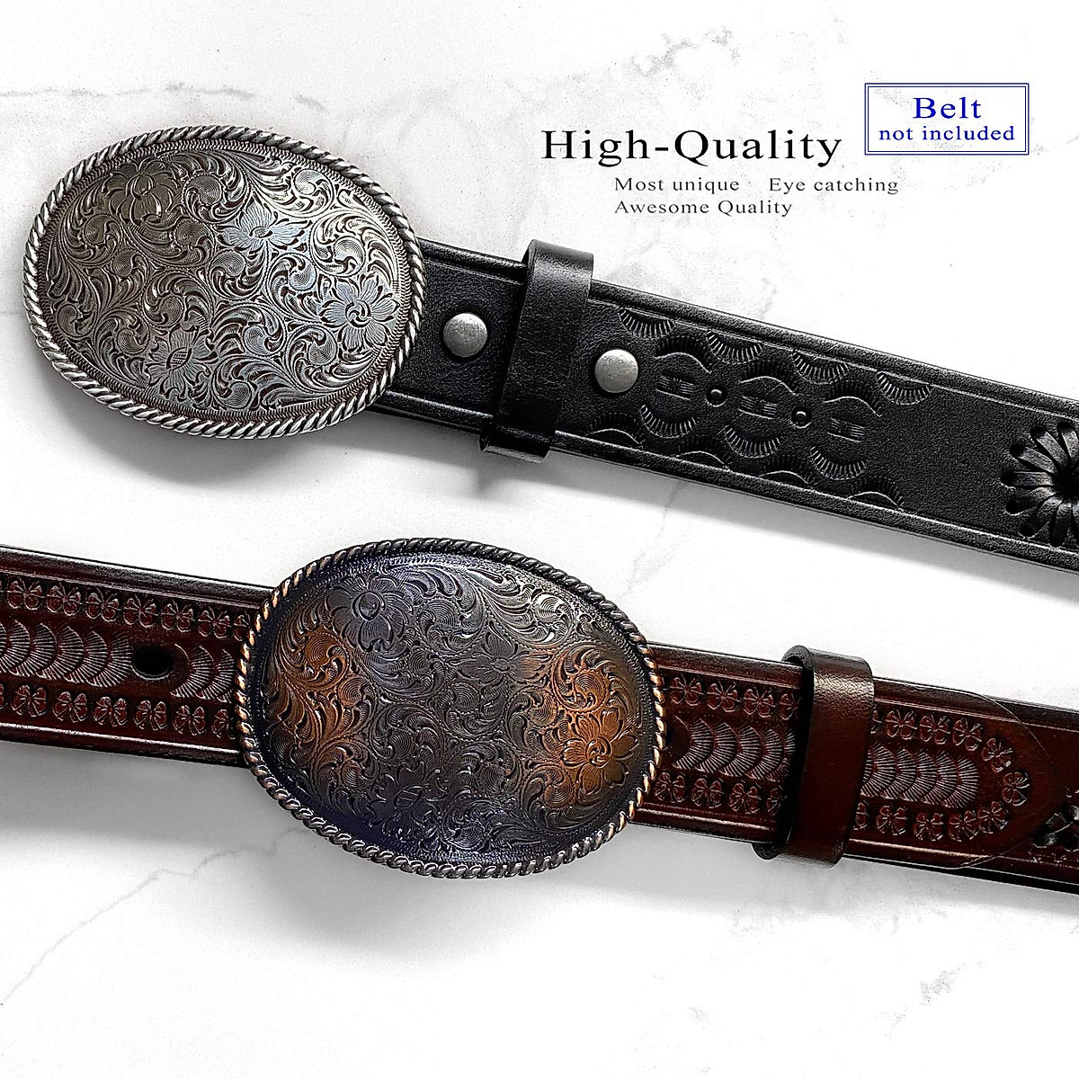 H8136 Western Floral Engraved Pattern Rope Edged Belt Buckle Fits 1-1/2"(38mm) Belt (Copper)