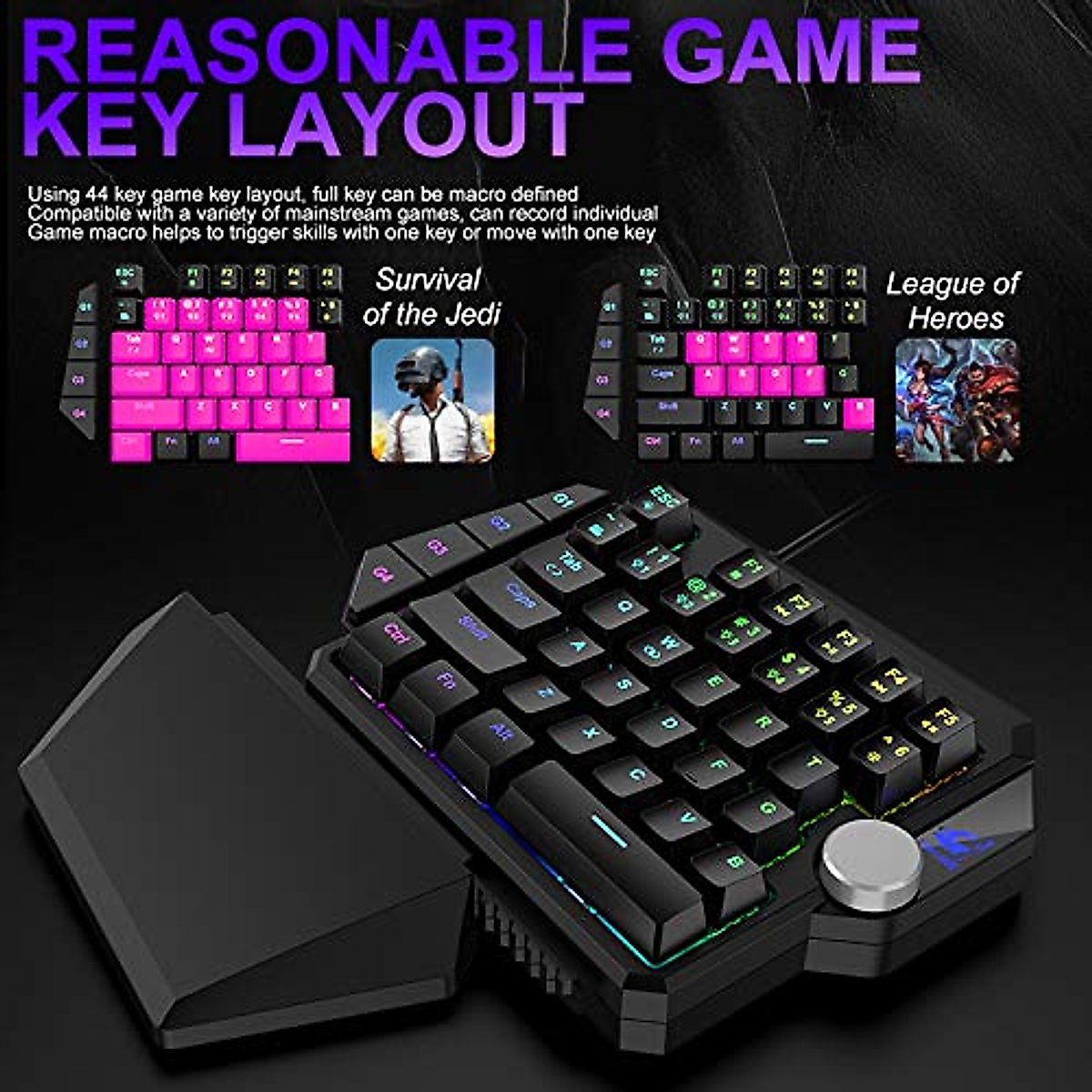 FELICON Portable one Handed Gaming Mechanical Keyboard and Mouse Combo, RGB Backlit Wired Gaming Left Handed and Up to 6400DPI Honeycomb Shell Mouse for PC Laptop Computer