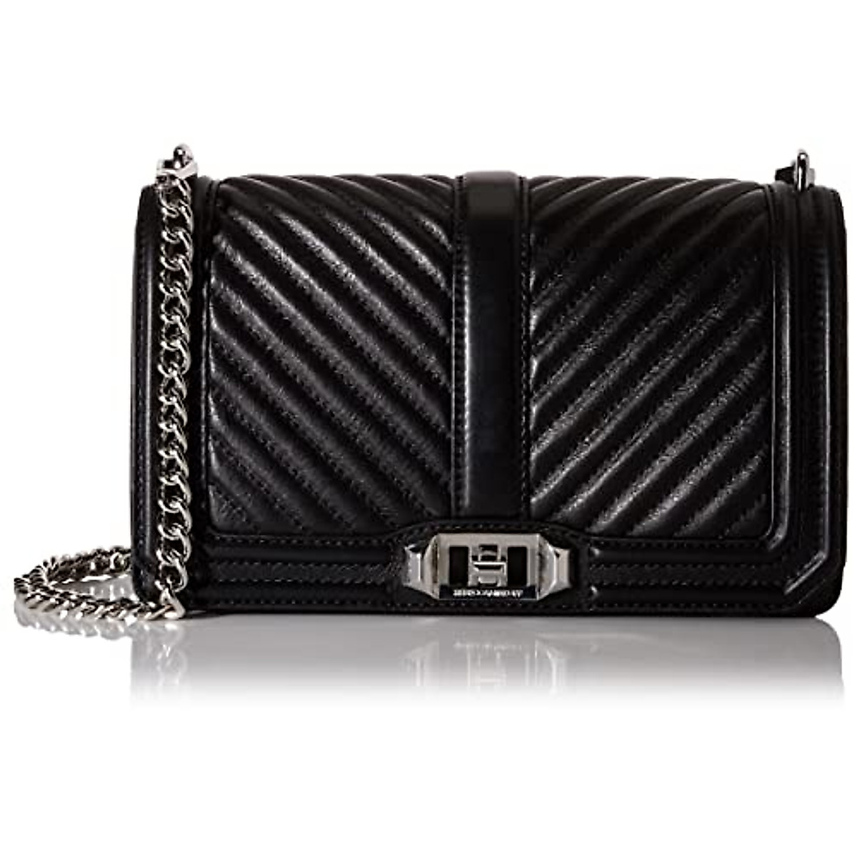 Rebecca Minkoff womens Chevron Quilted Love Crossbody Handbag, Black/Silver, One Size US