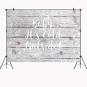 Aperturee 7x5ft Baby It's Cold Outside Winter Backdrop Snowflake Wonderland Birthday Party Festival Rustic Wood Wooden White Snowfall Background Christmas Xmas Baby Shower Home Decor Banner