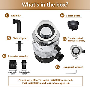 Trifecte Garbage Disposals with Power Cord, Coutinuous Feed Food Waste Disposal with Sound Reduction (EM 200)