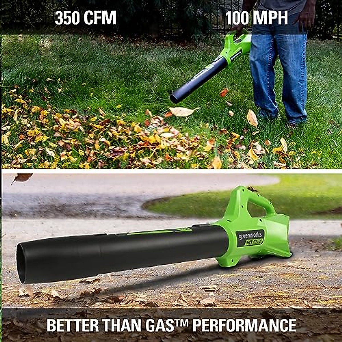 Greenworks 40V (100 MPH / 350 CFM) Cordless Axial Leaf Blower, 2.0Ah Battery and Charger Included