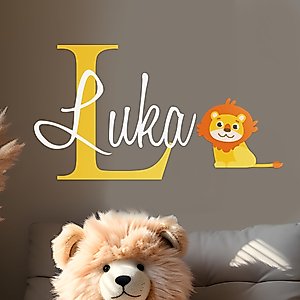 Personalized Name Lion Animal Series - Baby Boy - Wall Decal Nursery for Home Bedroom Children (Wide 28"x15" Height)