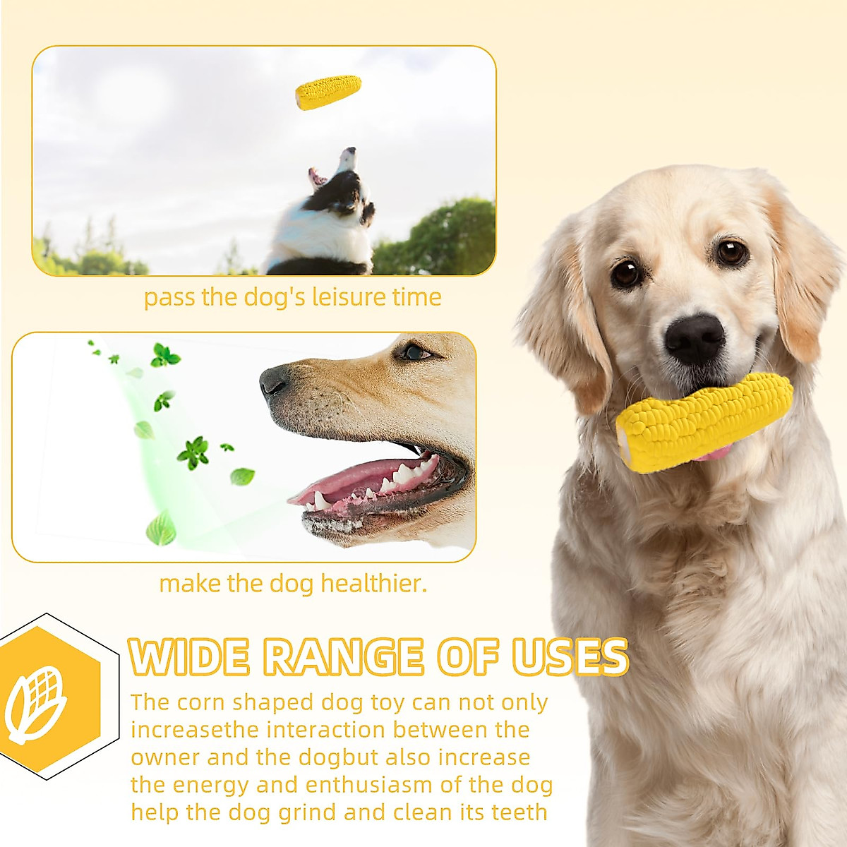 Corn Shaped Dog Toy-Interesting to Attract Dogs' Attention Corn Chew Toy for Pets, Resistant to Biting and Not Hurting Teeth Puppy Teeth Grinding Toys,Sounding Pet Squeaky Toy for Dog