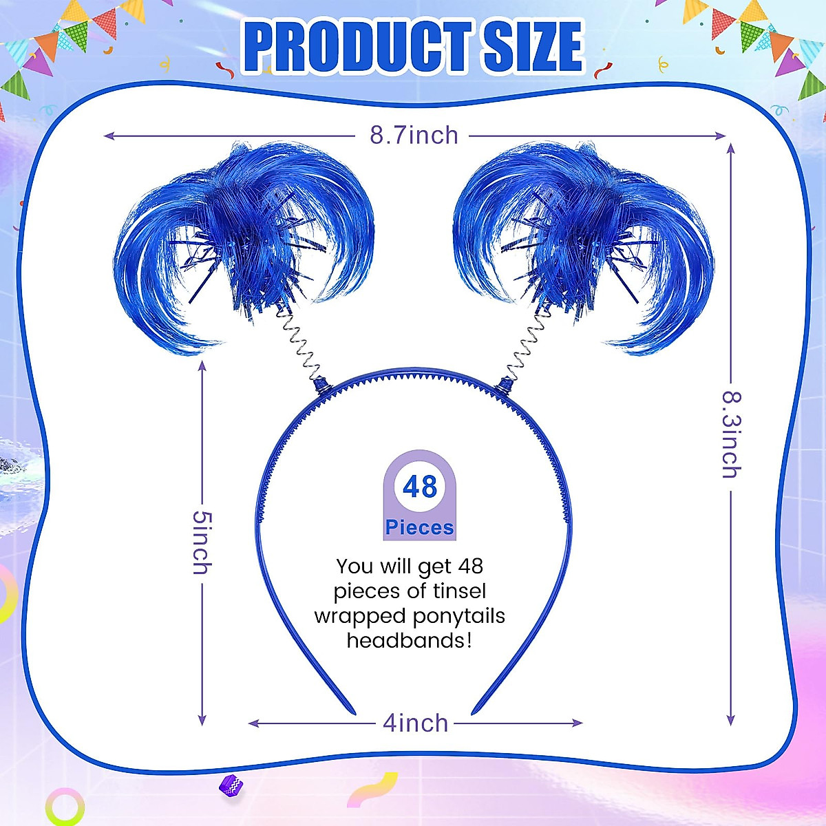 Hoteam 48 Pcs Ponytails Headband Tinsel Wrapped Party Head wear Pom Feathers Headbands for Mardi Gras party(Blue)