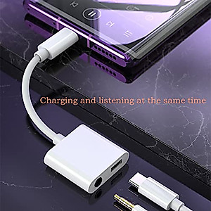 USB-C to 3.5mm and Dual USB-C Headphone Charging Adapter,2 in 1 Type C to Aux Audio Jack with PD Fast Charging Compatible with Samsung S22/S21 Note20/10 Pixel 5/4 iPad Pro Air.(2Pack)