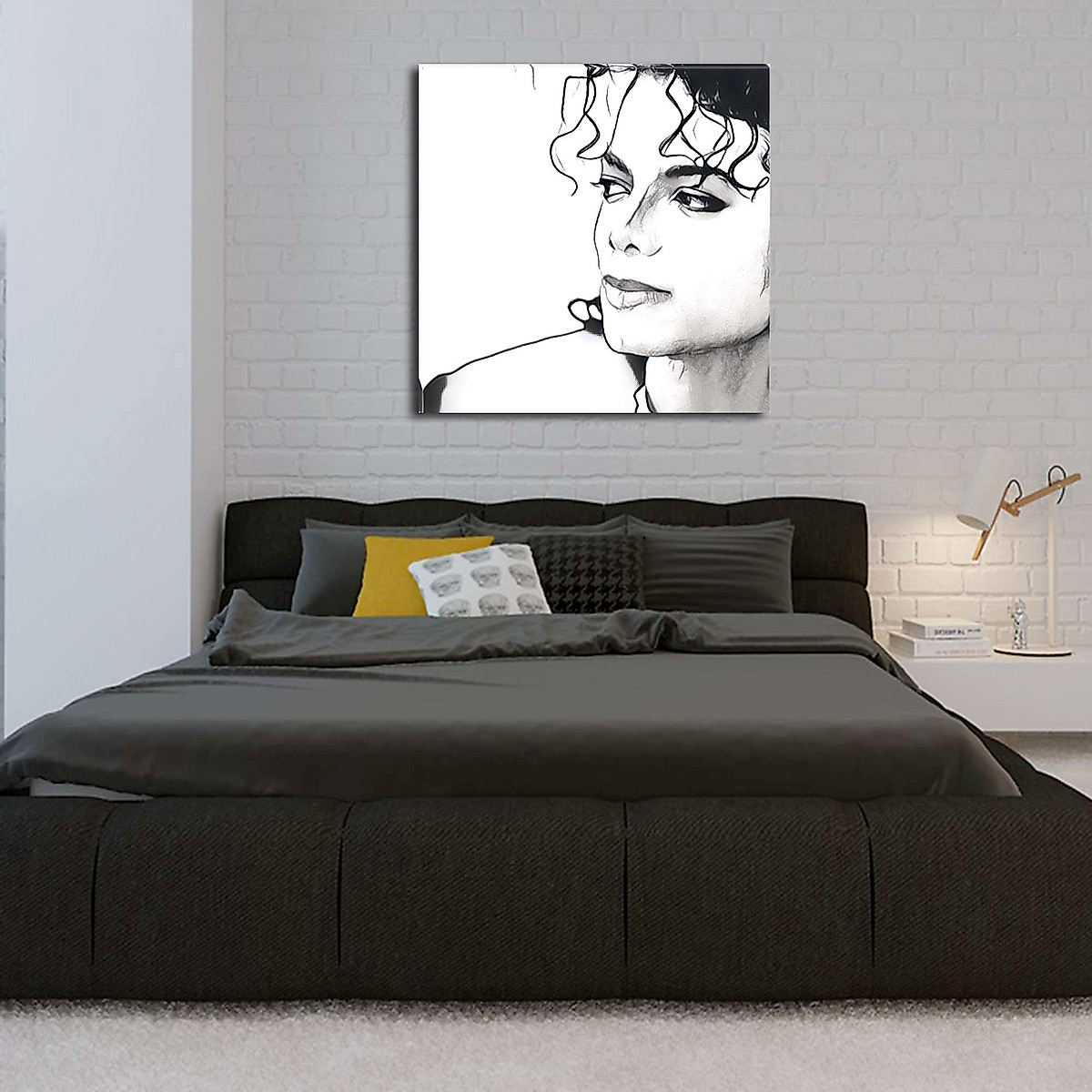 Startonight Canvas Wall Art Black and White Abstract Michael Jackson Celebrity, Artwork Modern Framed Original Art Painting, Unique Luminous Wall Art Minimalism Piece 32" x 32" Day & Night Effect