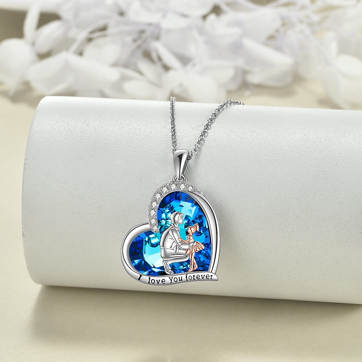 WINNICACA Daughter Necklace from Dad Sterling Silver Faghter Daughter Pendant Necklace with Heart Blue Crystal Birthday Anniversary Christmas Jewelry Gifts for Women Daughter
