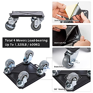 LOYAL TIGER Furniture Dolly,Furniture Mover Pro Set,Furniture Lifter with 4 360° Rotatable Rubber Universal Wheels，Carbon Steel Panel Furniture Movers，Maximum Load 2645LBS.