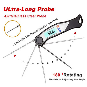 Digital Instant Read Meat Thermometer - Super Kitchen Cooking Food Thermometer for Oil Deep Fry Candy BBQ Grill and Roast Turkey [Black Color]