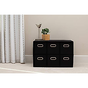 BIRDROCK HOME Black Linen Cube Organizer Shelf with 6 Storage Bins – Strong Durable Foldable Shelf – Kid Toy Clothes Towels Cubby – Collapsible Bedroom Fabric Shelves and Cubes