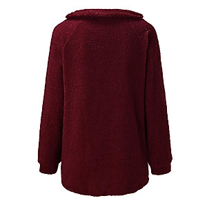 Padaleks Women's Long Sleeve Lapel Side Zip Up Sweatshirt Solid Stylish Loose Fit Casual Pullover Tops Blouses Wine