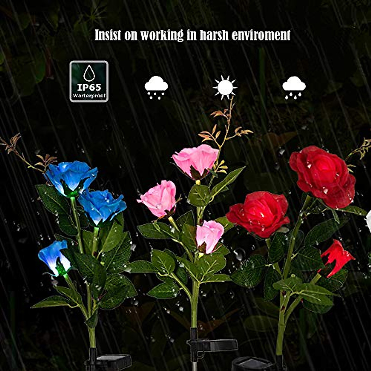 CN-Porter Solar Flower Lights, Solar Garden Stake Lights Outdoor Waterproof Solar Rose for Patio, Lawn, Garden, Yard Decoration