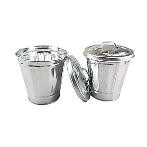 AITING Mini Trash can & Iron Garbage can Pencil Cup Holder 2pcs (Silver)