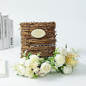 Spring Wreath Spring Front Door Decor Spring Flowers Basket Spring Welcome Sign Porch Farmhouse Spring Artificial Flowers Wedding Home Decor (White)