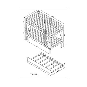 EMKK Twin Over Twin Bunkbed with Trundle,Detachable Bunk Bed with Trundle, Pine Wood Sturdy Frame, Ideal for Kids'Room Guest Bedroom,Gray