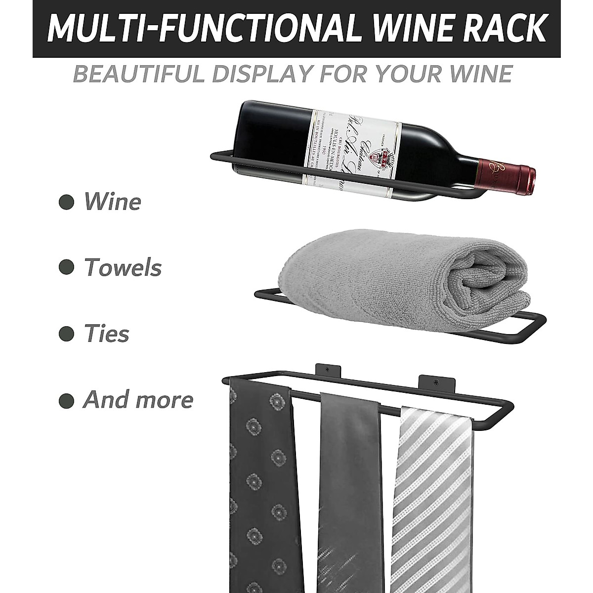 Wall Mount Wine Rack Holds 8 Bottles for Wall Hanging Wine Racks Organizer with Screws Display Simple Storage Wall Organization for Wine or Spirits Hanger Dining Room Kitchen Horizontal