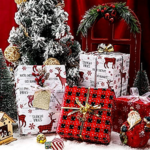 WRAPAHOLIC Christmas Wrapping Paper Roll - Rustic Holiday Woodland Scenes - Snowflake, Plaid, Reindeer - 4 Rolls - 30 Inch X 120 Inch Per Roll