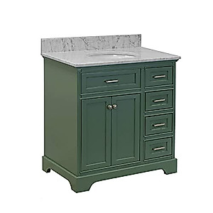 Aria 36-inch Bathroom Vanity (Carrara/Sage Green): Includes Sage Green Cabinet with Authentic Italian Carrara Marble Countertop and White Ceramic Sink