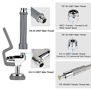 Pre Rinse Spray Valve with 38'' Stainless Hose, Flexible Commercial Sink Hose High Pressure Restaurant Dish Sprayer with Ergonomic Handle Assembly Kit for Commercial Wall Mount Kitchen Faucet