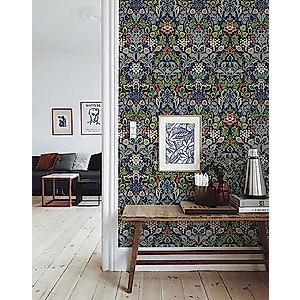 JiffDiff Botanical Wallpaper Peel and Stick Morris Floral Wallpaper Cabinet Contact Paper Stick On Wall Paper Wall Decor (Midnight Blue，Second Batch)