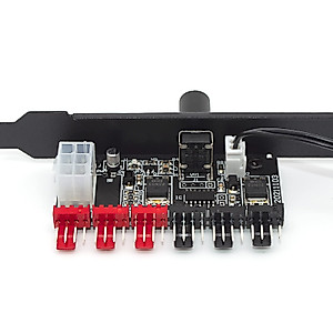 iHTP PC 8 Channels Fan Hub Knob Cooling Fan Speed Controller for CPU Case HDD VGA PWM Fan PCI Bracket 12V Fan Control,6-pin Interface Power Supply