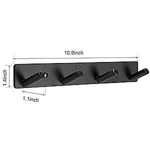 Lwenki Key Holder for Wall, Key Rack with 4 Key Hooks to Hang Keyrings, Dog Leash, Umbrella, Sunglasses – Key Hanger with Mounting Hardware for Glass, Tile and Wood (10.9” x 1.4” x 1.0”) (Black)