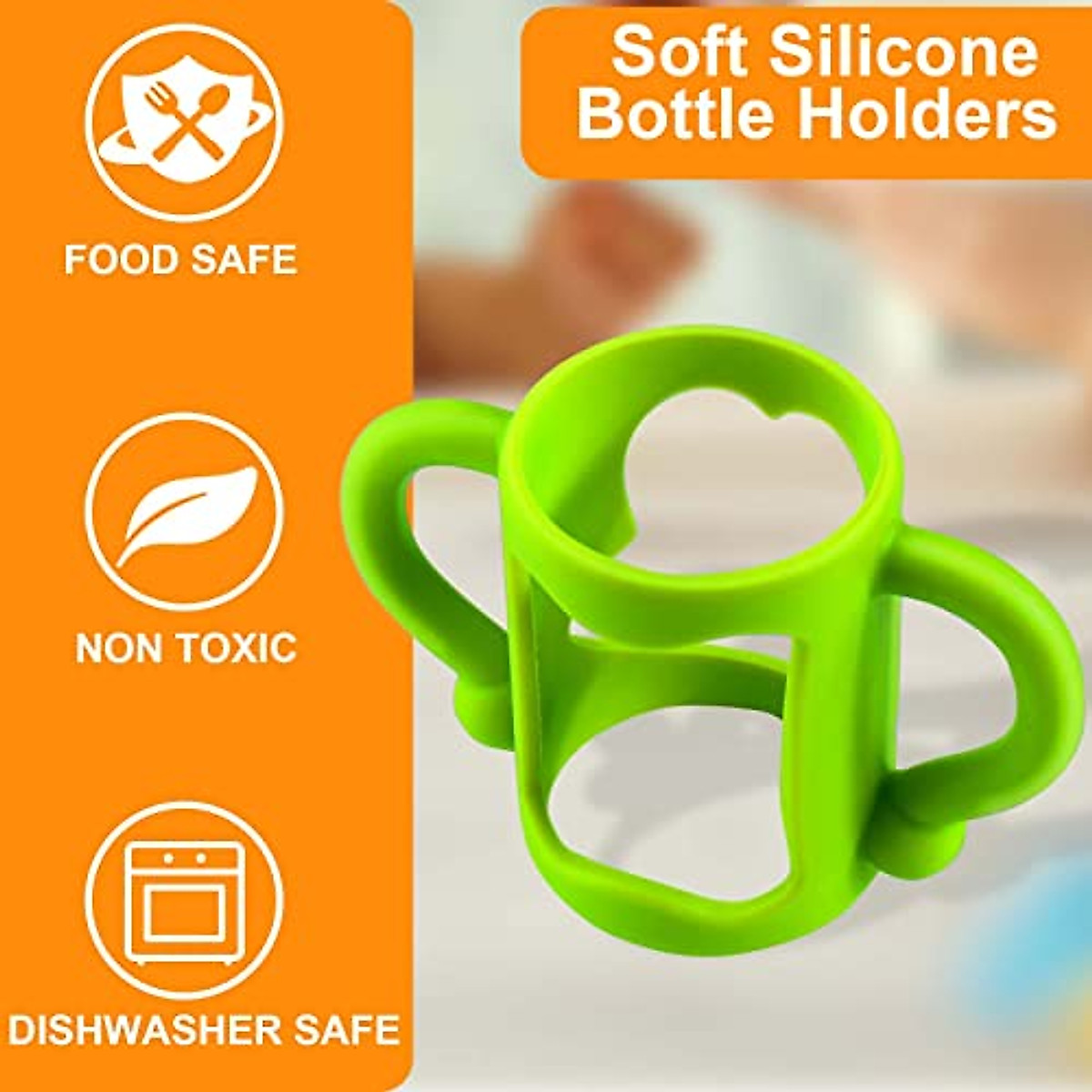 4Pcs Bottle Handles for Dr Brown Narrow Baby Bottles, Baby Bottle Holder with Easy Grip Handles to Hold Their Own Bottle - BPA-Free Soft Silicone