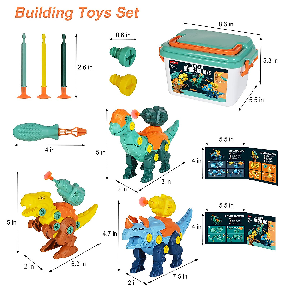Loktung Take Apart Dinosaur Toys STEM Building Toys Set for Kids Construction Engineering Toys for 3 4 5 6 7 Year Old Boys and Girls
