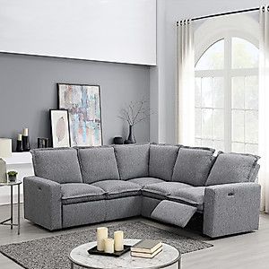 LyuHome 89.76" Power Recliner Sofa,Modern Sectional Sofa with USB Port for Living Room, Convertible L-Shaped Couch Bedroom, Theater room, Grey