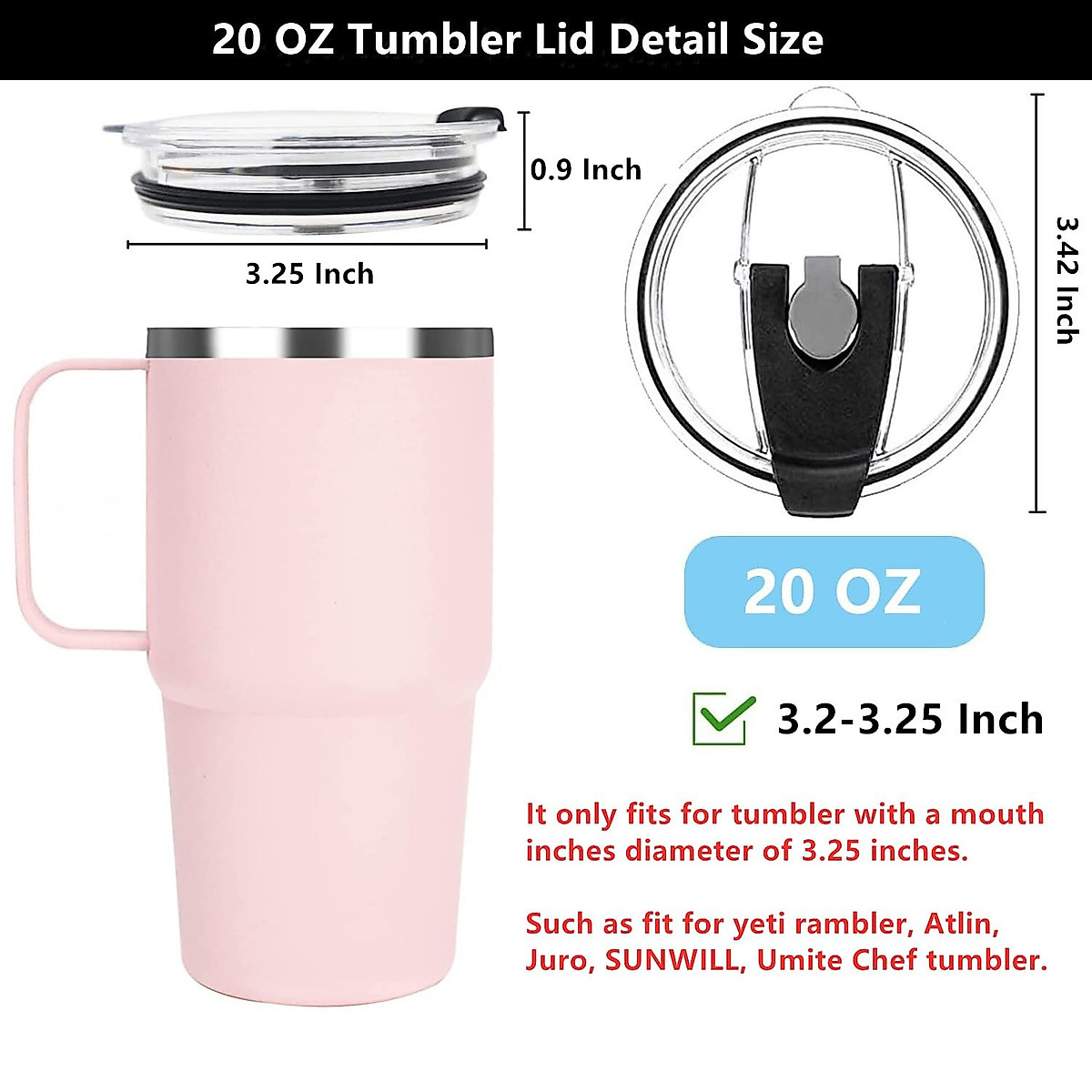 JXJYZLN Replacement Tumbler Lids Spillproof 20 oz, Plastic Splash Resistant Lids Covers Spill Proof Tumbler Lid Cup Covers,Stainless Steel Tumbler Travel Cup Yeti,Ozark Trails (Yizhiling Trading)