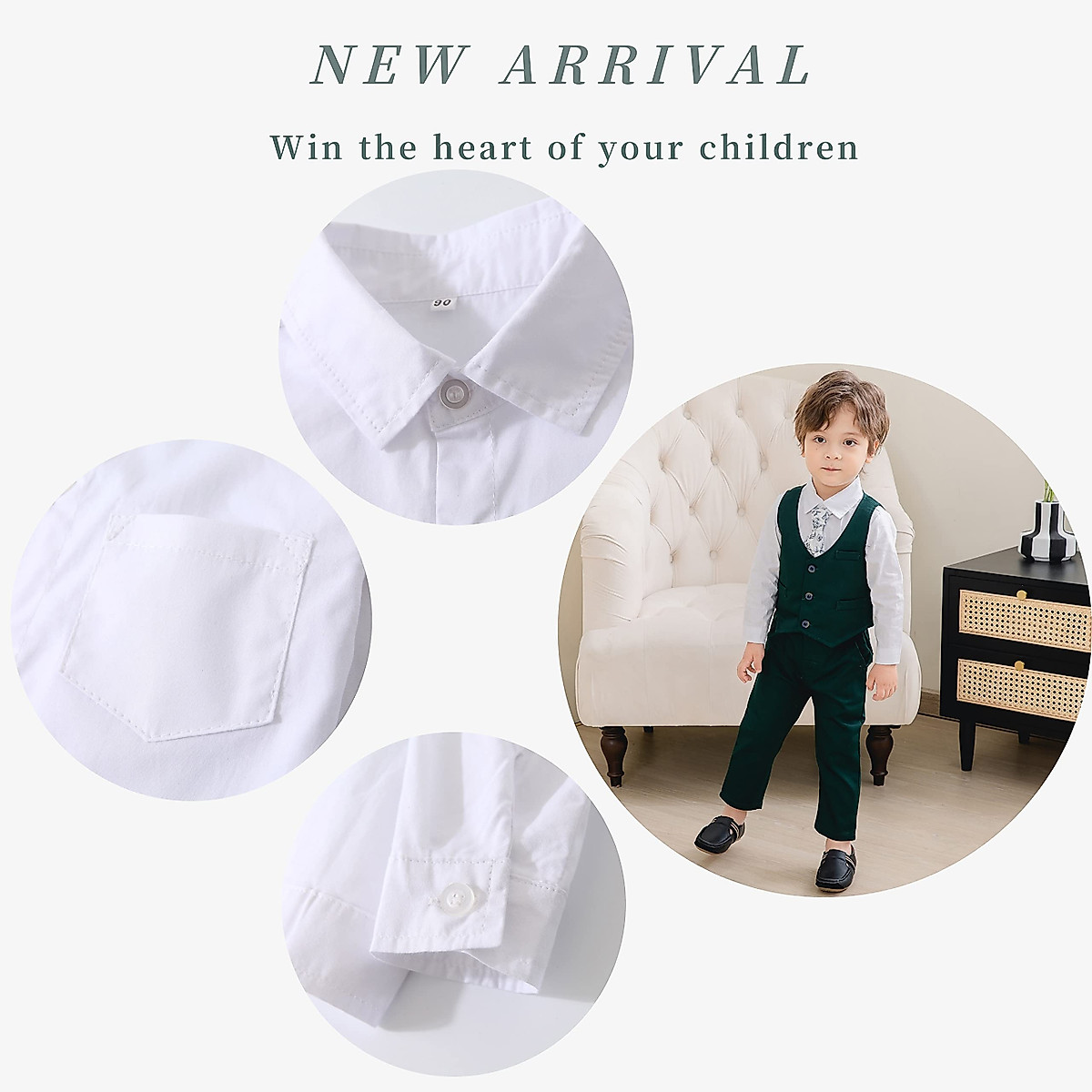 Baby Boy Gentleman Set with Dress Shirt+Bow Tie+Vest and Pants 3PC Set (Green, 4T)