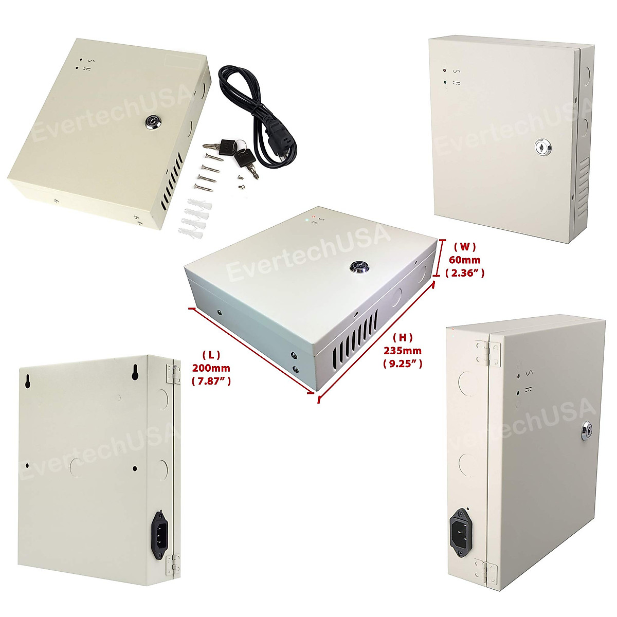 Evertech 16 Channel 12 Volt DC Output CCTV Distributed Power Supply Box for Security Camera with 18 Pcs. DC Male Pigtail