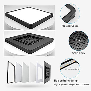 12Inch 24W Square LED Ceiling Light Fixtures Flush Mount, 5000K Daylight White LED Ceiling Lamp, Surface Mount Modern Ceiling Lights, Black Slim Flat Panel Lighting for Bedroom, Kitchen, Bathroom Etc