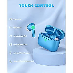 Wireless Earbuds, Bluetooth 5.3 Noise Cancelling Ear Buds with in-Ear Built-in Microphone Deed Bass Headphones,Clear Premium Stereo Earphones IPX6 Waterproof Headset for Sport (Blue)