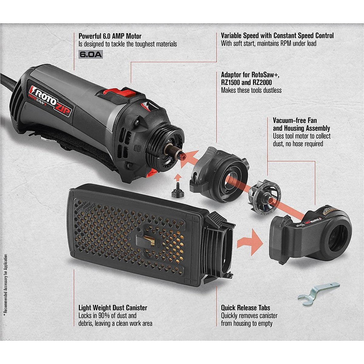 RotoZip DM10-10 Dust Vault Attachment for Spiral Saw Tools, Black