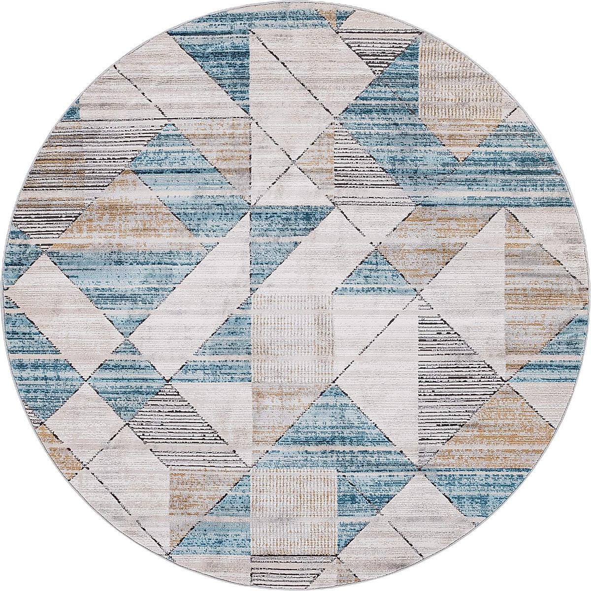 Rugs.com Leipzig Collection Round Rug – 7 Ft Round Blue Low-Pile Rug Perfect for Kitchens, Dining Rooms